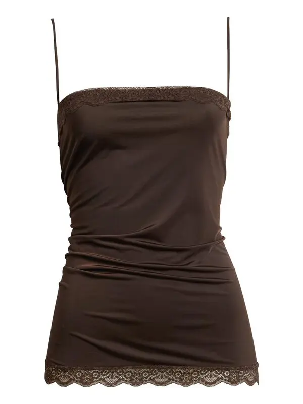Mango Stretch Lace Trim Camisole - Brown