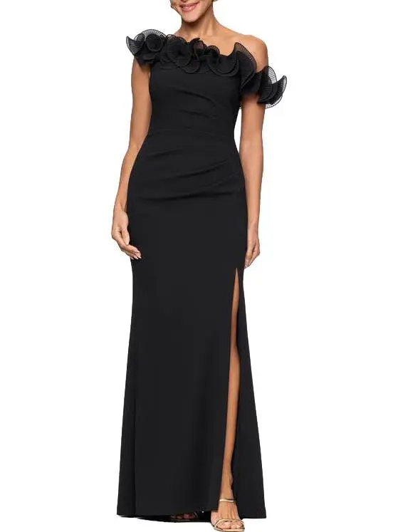 XSCAPE EVENINGS Off-the-shoulder Ruffled Gown - Black