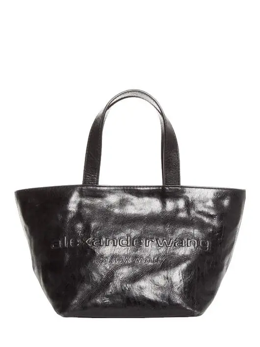 Alexander Wang Small Crinkled Leather Tote With Logo Detailing - Black