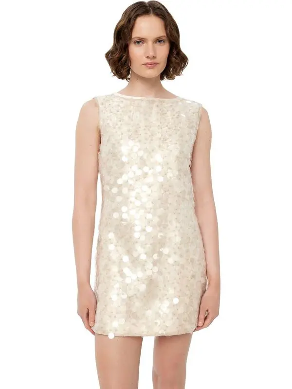 ALAS Embellished Bridal Mini Dress With Detachable Sequin Layer - Ivory