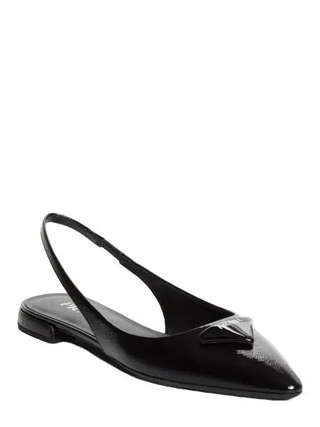 Prada Puffy Logo Slingback Ballet Flat In Patent Calfskin - Nero