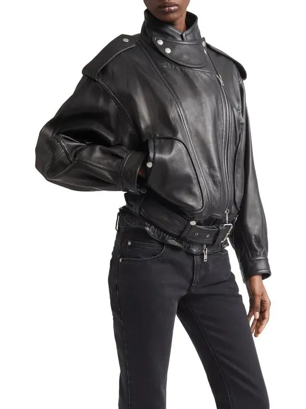 Isabel Marant Étoile Farza Leather Biker Jacket - Black