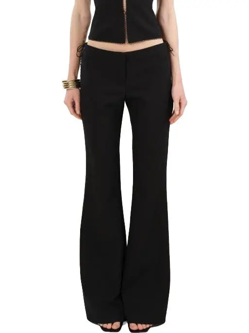 NOCTURNE Side Tie Low Rise Flare Trousers - Black
