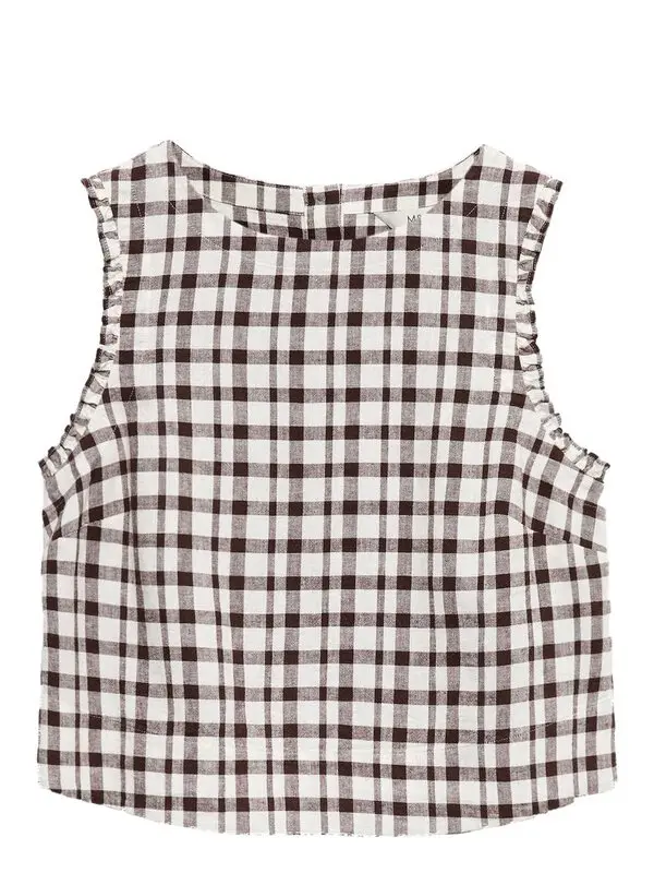 M&s Gingham Ruffle Trim Linen Blend Crop Top - Brown/multi
