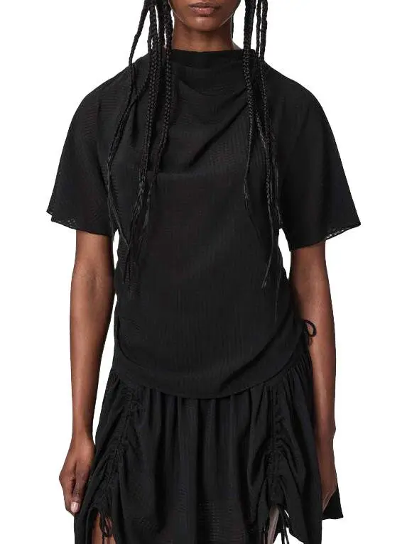 ALLSAINTS Leslie Check Side Tie Top - Black