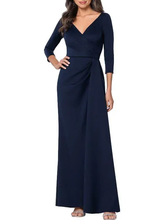 XSCAPE EVENINGS Ruched Scuba Knit Gown - Midnight