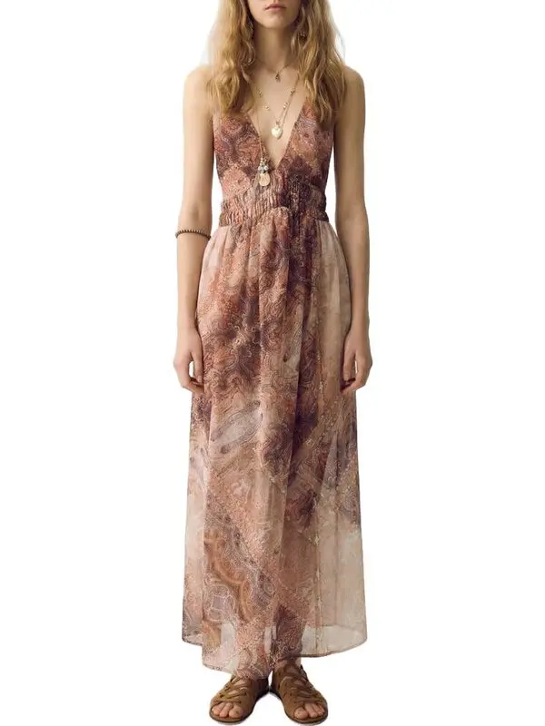 PER UNA BY M&S Paisley Print Plunge Neck Maxi Dress - Pink/multi