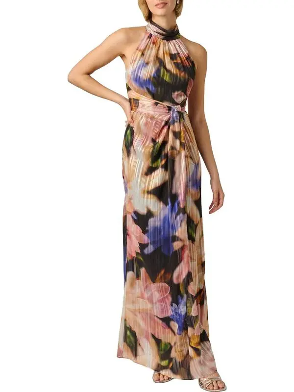 Adrianna Papell Floral Chiffon Gown - Black Multi