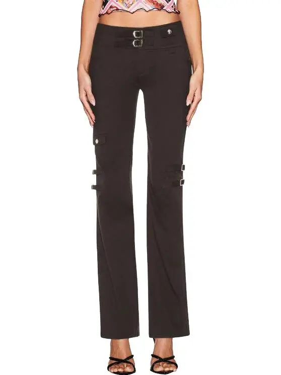 I.AM.GIA Adrienne Low Waist Straight Leg Pants With Double Buckle Detailing - Black