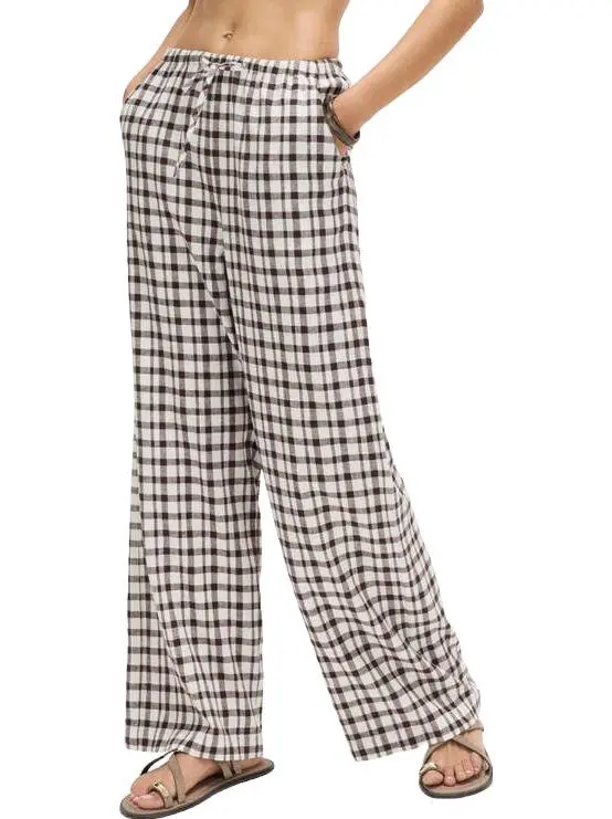 M&s Gingham Straight Leg Pants - Brown/multi