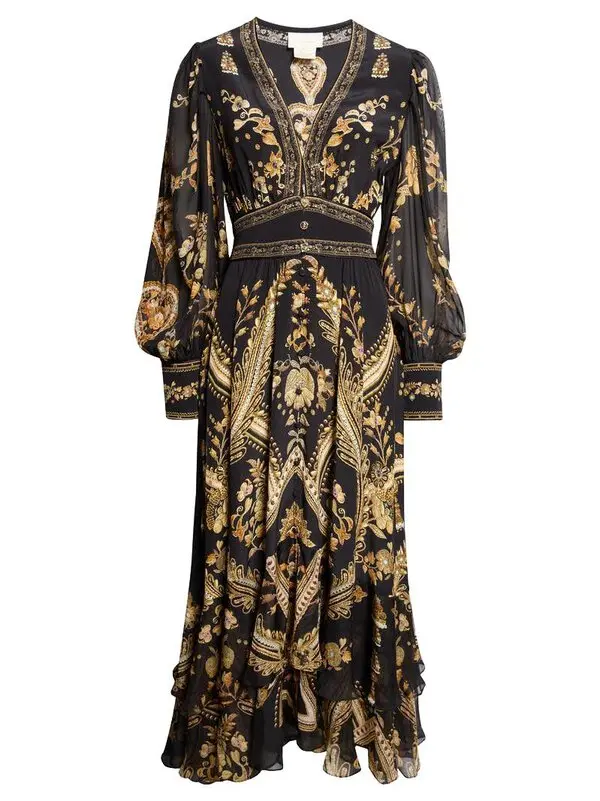 Camilla Long Sleeve Silk Maxi Dress With Crystal Embellishments - Taurus Rising