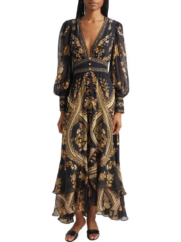 Camilla Long Sleeve Silk Maxi Dress With Crystal Embellishments - Taurus Rising