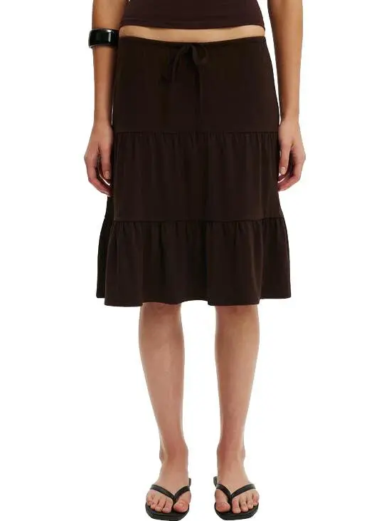 COTTON ON Maple Tiered Midi Skirt - Dark Oak