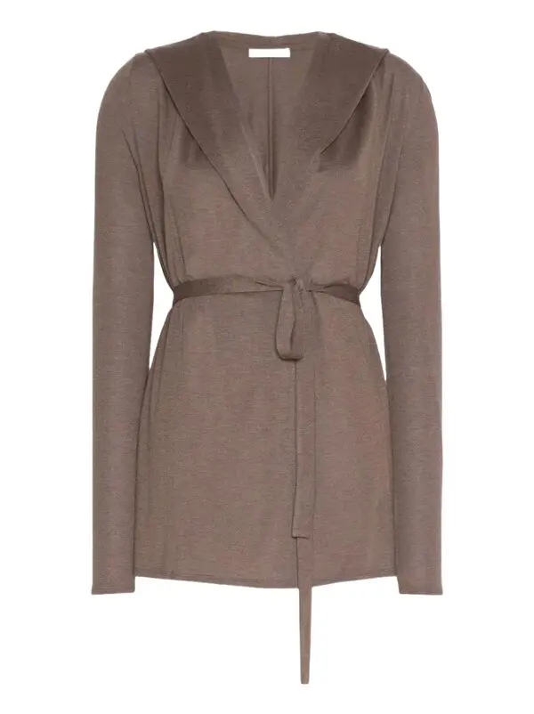 Max Mara Belted Open Front Hooded Jacket - Mud