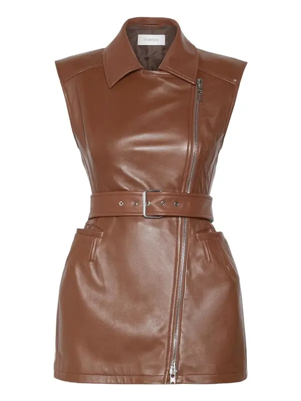 Sportmax Sleeveless Leather Gilet - Brown
