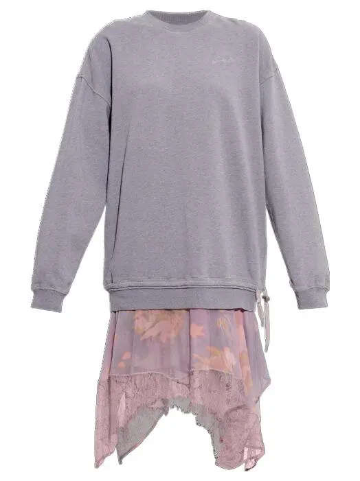 DIESEL® Sweatshirt Dress With Chiffon And Lace Skirt - Gray