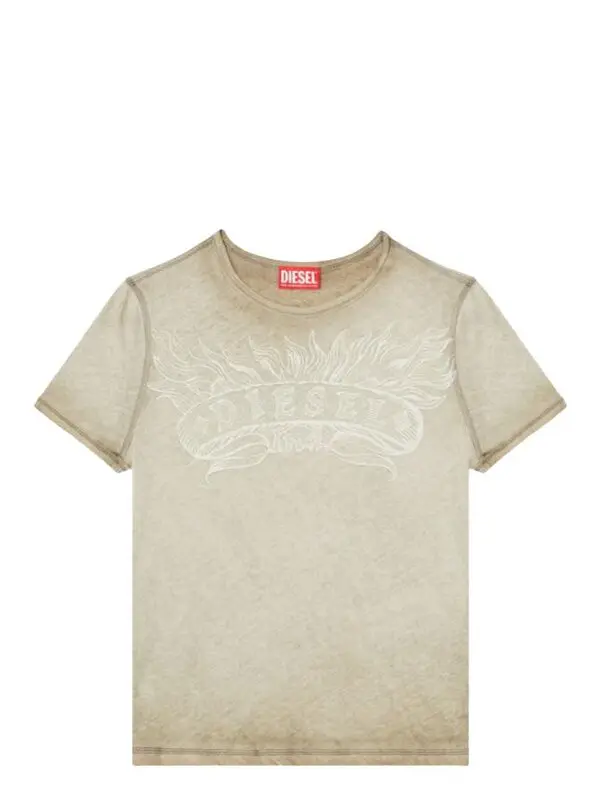 DIESEL® Graphic Print Logo Patch T-shirt - Beige