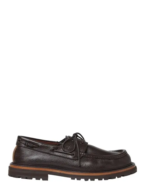 Fendi Pequin Leather Lace-up Shoes - Brown