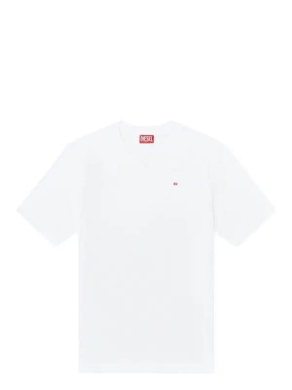 DIESEL® V-neck T-shirt With Micro Logo Embroidery - White