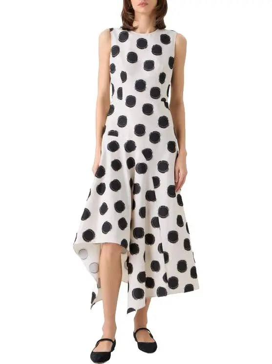 Akris Polka Dot Jacquard Asymmetric Fit & Flare Dress - Cream-black