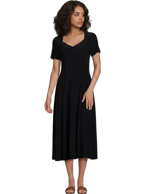 LANDS' END Silky Knit Sweetheart Neckline Midi Dress - Black