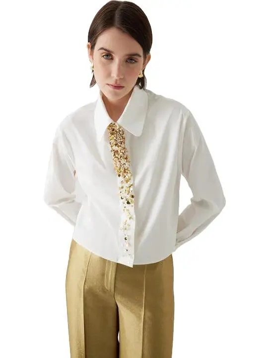 EXQUISE Audrey Embroidered Cotton Shirt - Ecru