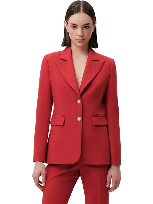 EXQUISE Tailored Blazer With Gold-tone Button Accents - Red