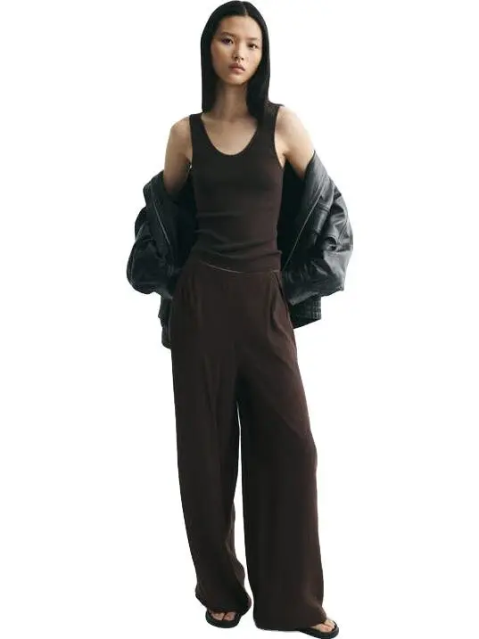 H&m Crinkled Viscose-blend Loose-fit Pants - Dark Brown