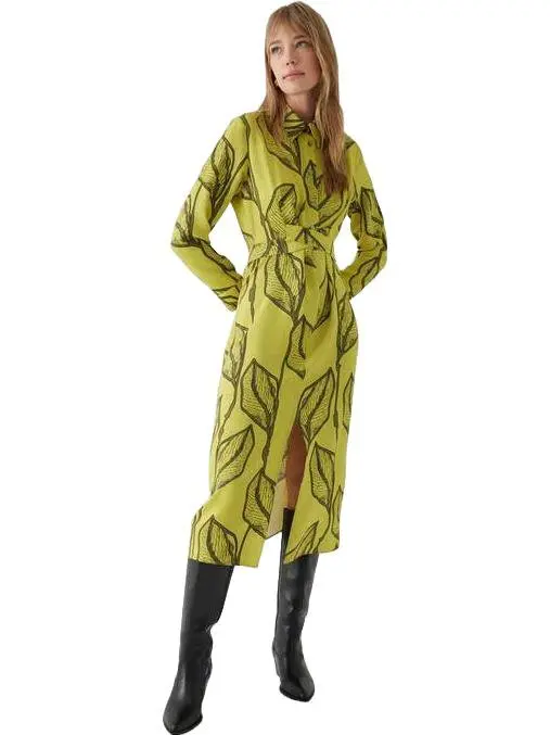 EXQUISE Printed Midi Shirt Dress - Green