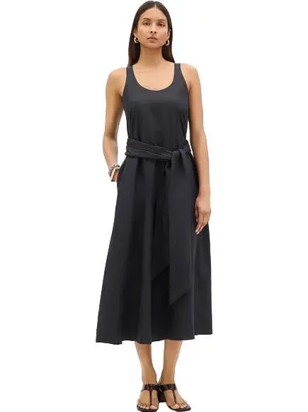 Another Tomorrow Sarong Linen Midi Dress - Black