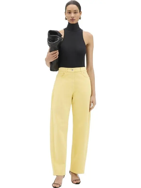 Another Tomorrow Yellow Denim Curved Leg Trousers - Daffodil