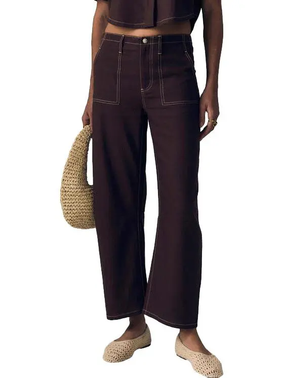 LE JEAN Utility Crop Barrel Leg Jeans - Cocoa