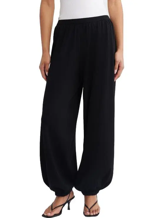 Mango Lightweight Knit Elastic Waist Cuffed Pants - Black