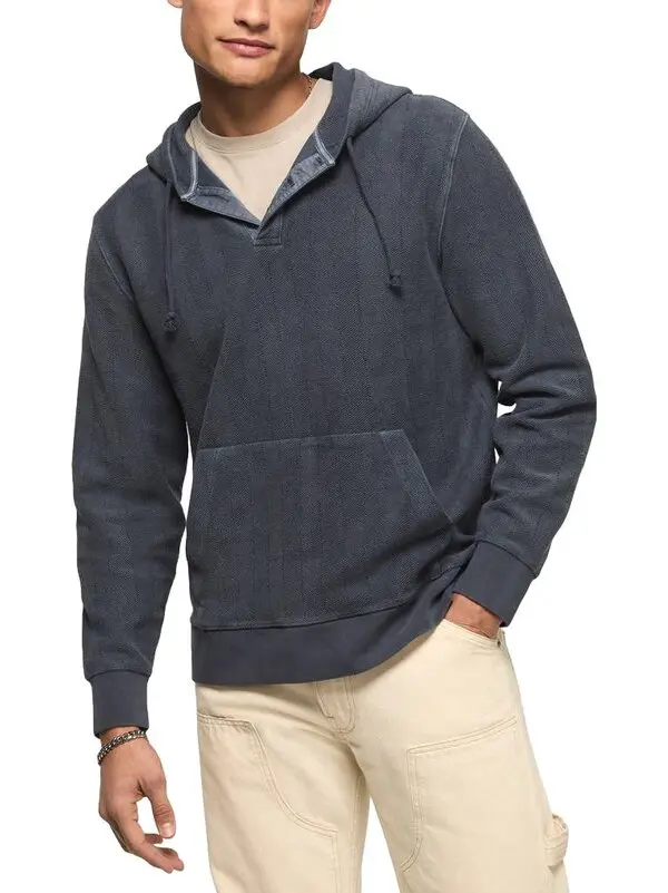 Lucky Brand Herringbone Jacquard Pullover Hoodie - Navy