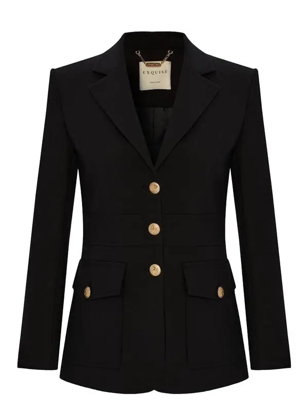 EXQUISE Antigone Fitted Pocket Jacket - Black