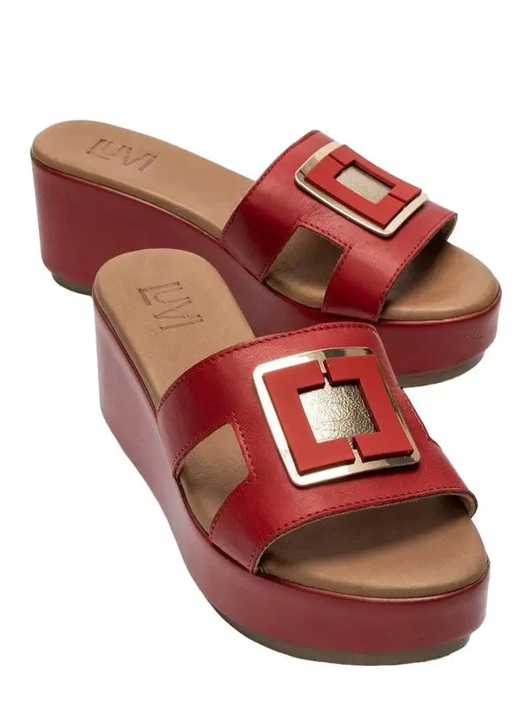 FOREVER & ALWAYS SHOES Hiola Leather Platform Sandal - Red