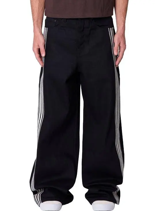 Mnml Rave Side Stripe Relaxed Leg Jeans - Black