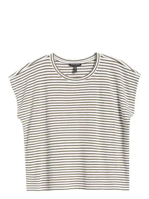Eileen Fisher Striped Organic Cotton Dolman Sleeve Top - Olive