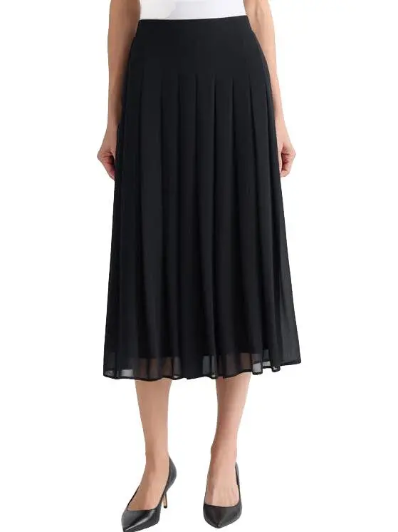KASPER Pleated Midi Skirt - Black