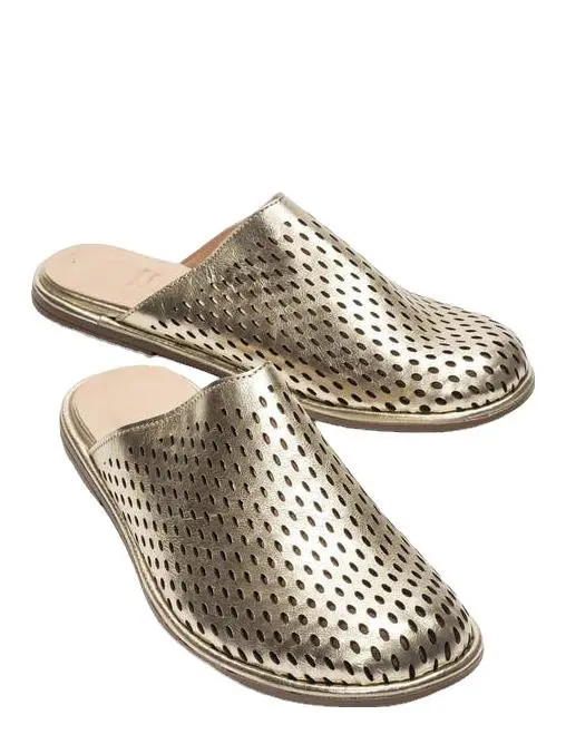 FOREVER & ALWAYS SHOES Melara Laser-cut Suede Mules - Gold