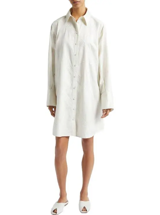 Derek Lam 10 Crosby Piper Long Sleeve Shirtdress With Tonal Embroidery - Bone/bone