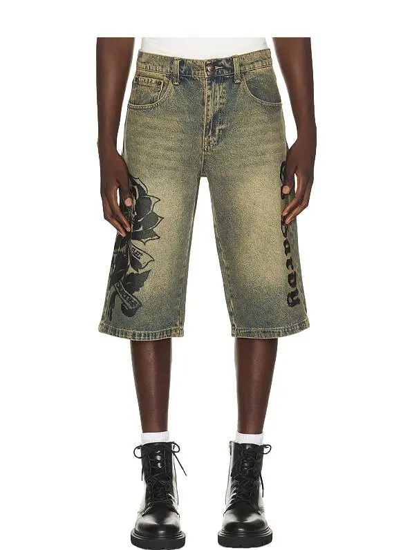 Ed Hardy Spider Skulls Rhinestone Denim Shorts - Y2k Tint