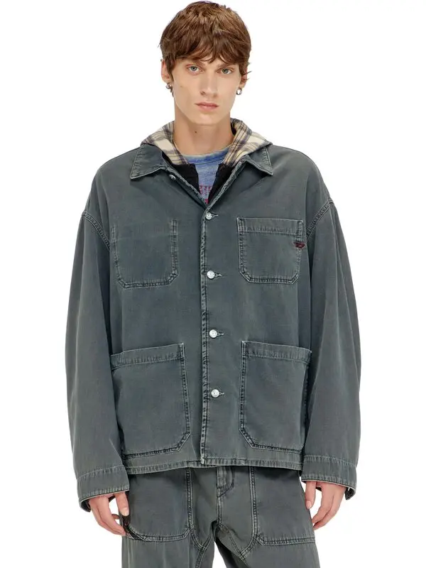 DIESEL® Denim Utility Jacket With Embroidered Detail - Grey