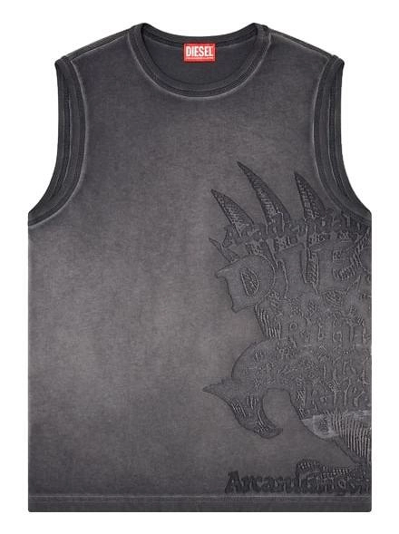 DIESEL® Sleeveless Jersey Top With Embossed Graphics - Grey