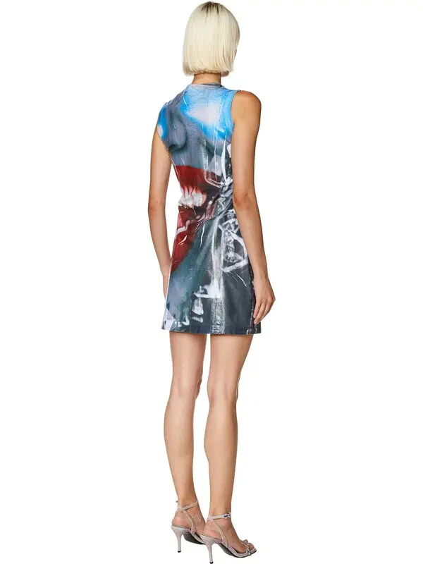 DIESEL® Mini Dress With Sublimated Face Print And Foil Coating - Blue