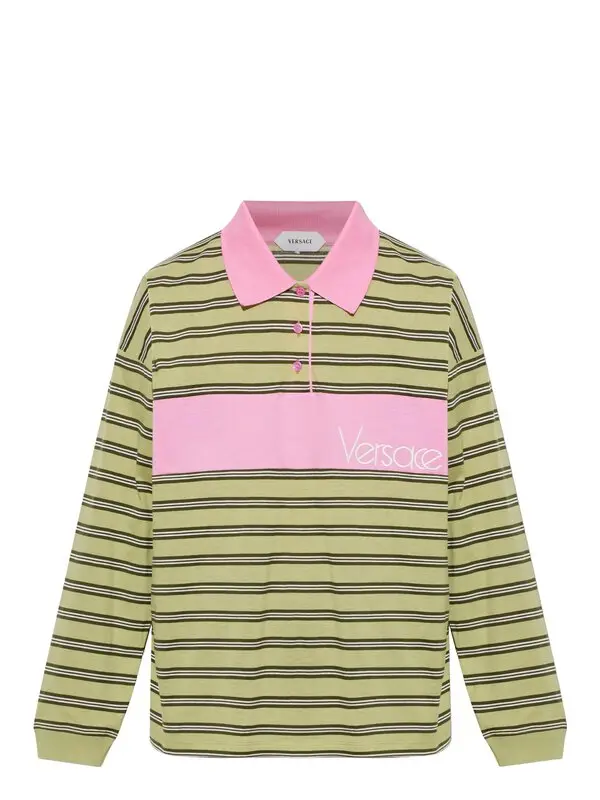 Versace Long Sleeve Striped Polo Shirt - Green