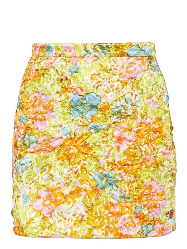Versace Short Skirt With Floral Print And Crinkled Texture - Multicolour
