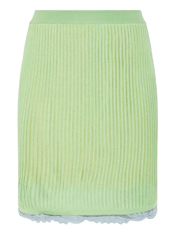 Versace Ribbed Knit Skirt With Lace Trim - Green