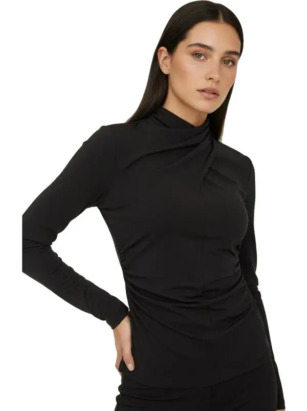 EXQUISE Paola Drape Neck Blouse - Black