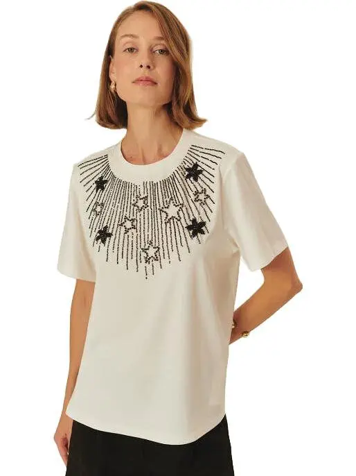 EXQUISE Alanna Embroidered T-shirt - Ecru